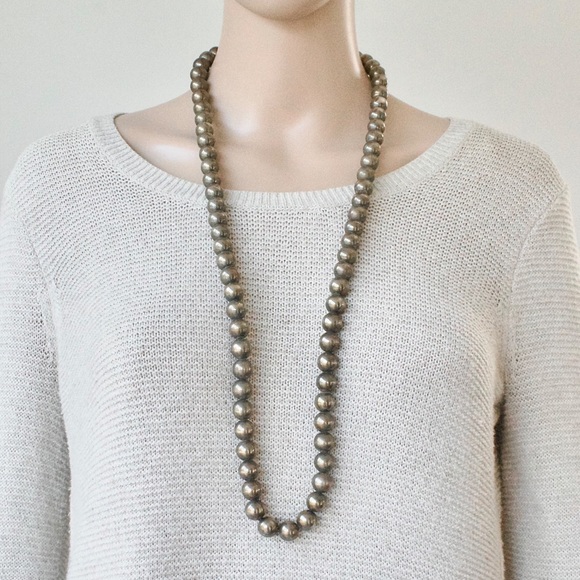 Jewelry | Vintage Silver Tone Ball Bead Necklace 35 Extra Long Beaded ...